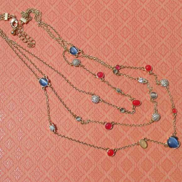 Jewelry | Multi Layer Red White Blue Stone Necklace New | Poshmark